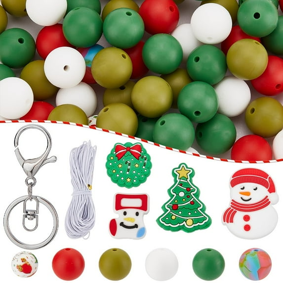 Christmas Keychain Making Kit Slicone Christmas Beads Winter Tree ...