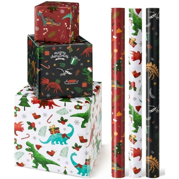 Christmas Kids Wrapping Paper - 3 Rolls 17" x 120" Kids Christmas Foil ...