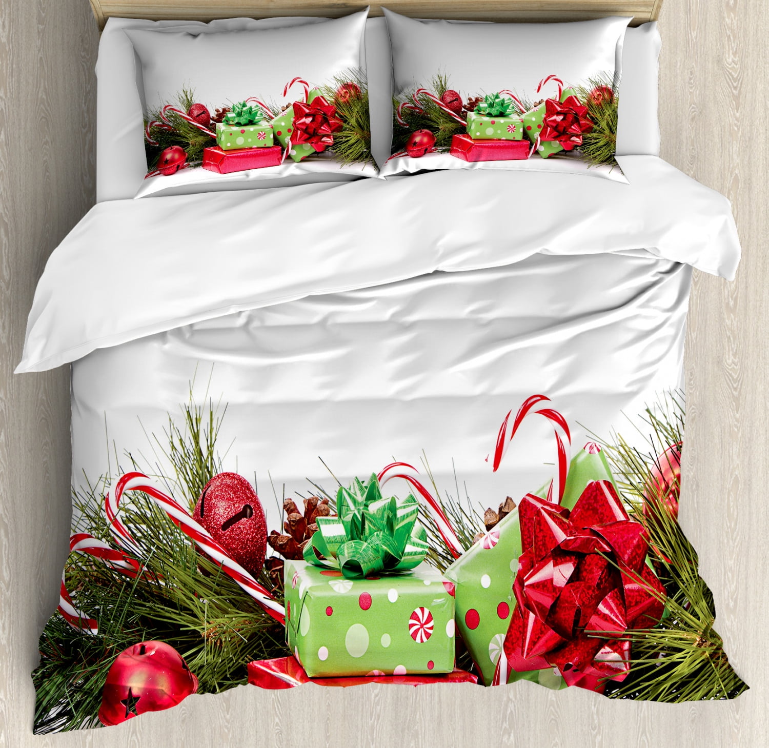 Christmas King Size Duvet Cover Set, Ornate Boxes with Dots Candy Cane ...