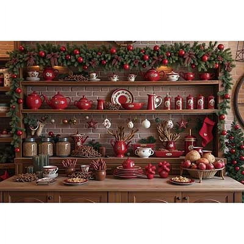 Christmas Kitch Home ration Background Pine Wreath Tea Cup Cabinet ...