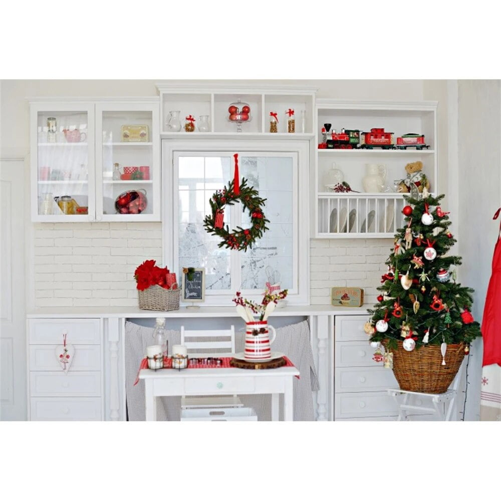 Christmas Kitchen Backdrop Kitchenware Cabinets Family Shoot XMAS Tree ...