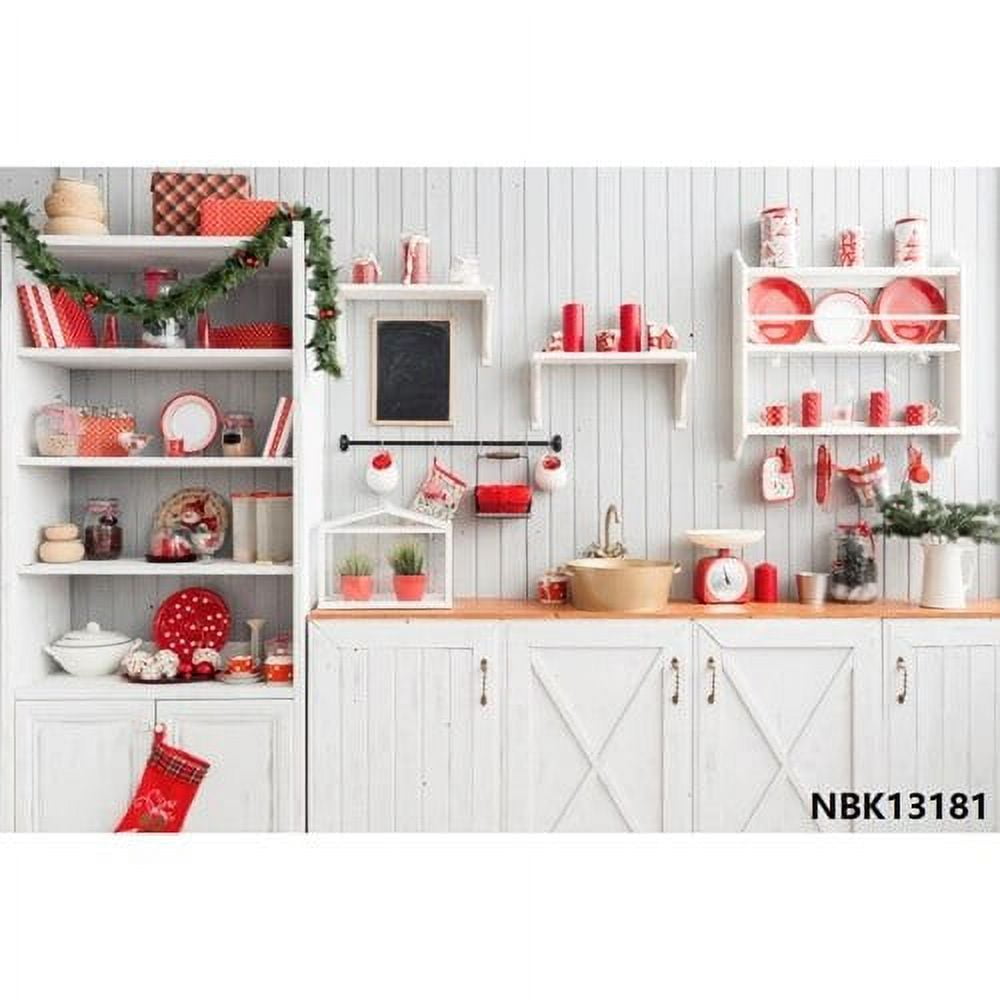 Christmas Kitchen Backdrop Kitchenware Cabinets Family Shoot XMAS Tree ...