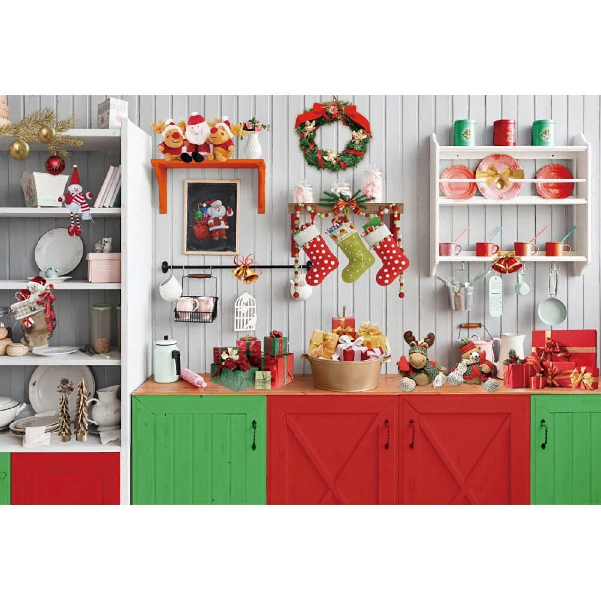 Christmas Kitchen Backdrop Kitchenware Cabinets Family Shoot XMAS Tree ...