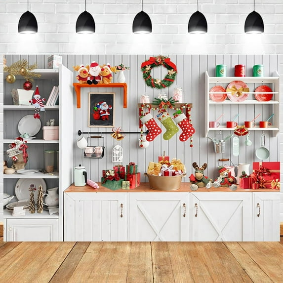 Christmas Kitchen Backdrop White Modern Kitchen Baking Cooking ...