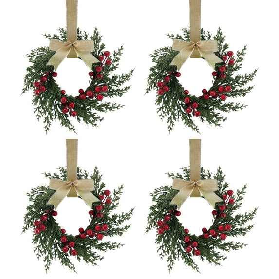 Christmas Kitchen Cabinet Wreaths with Ribbon, 4 Pcs Mini Christmas ...