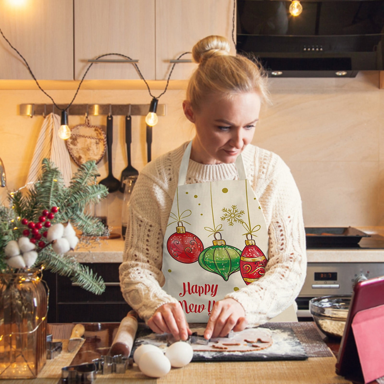 Christmas Kitchen Cooking Aprons Black And Red Plaid Aprons Adjustable ...