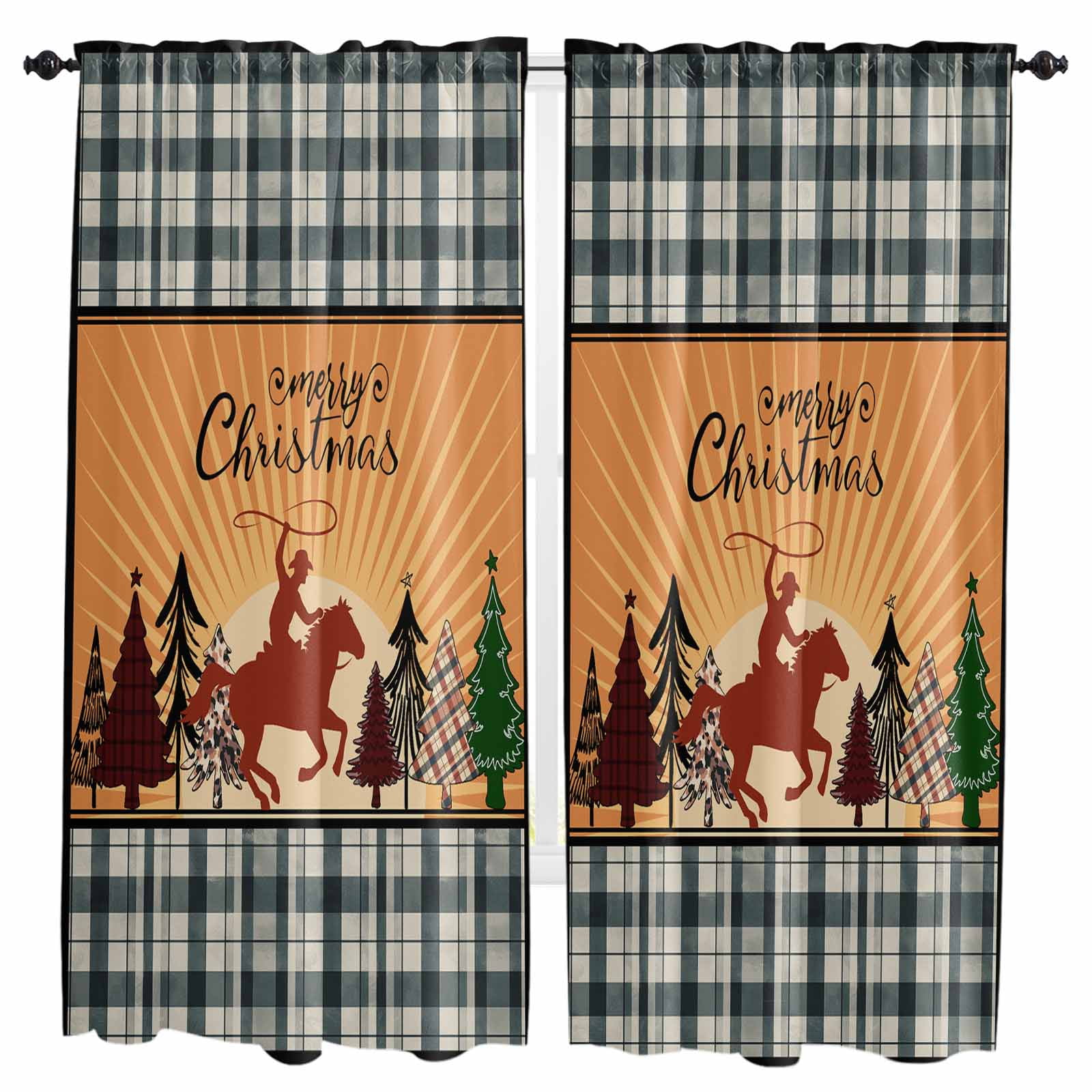 Christmas Kitchen Curtain 2 Panels Curtains 72 Inch Length, Orange ...