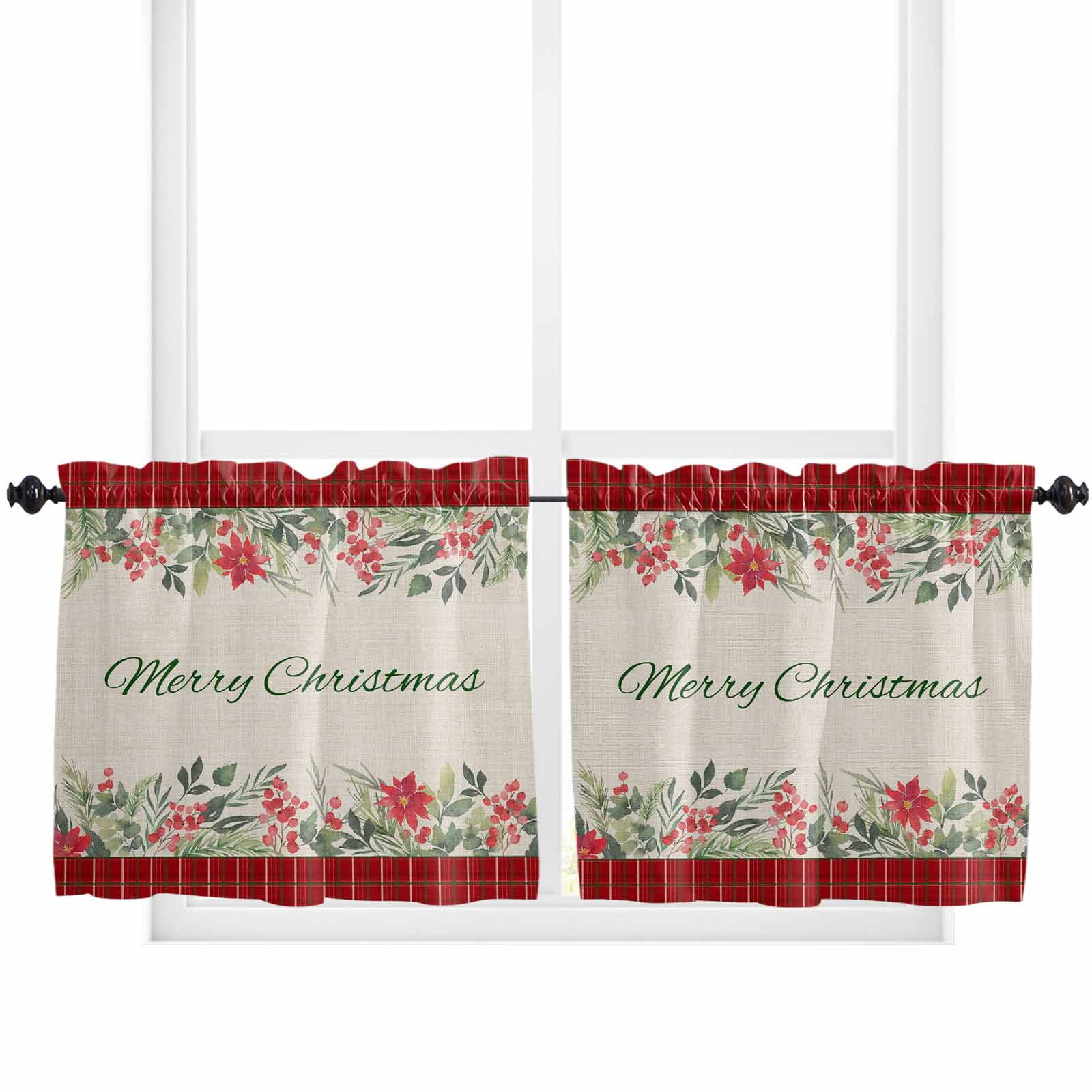 Christmas Kitchen Curtain 2 Panels Tiers Curtains 36 Inch Length ...