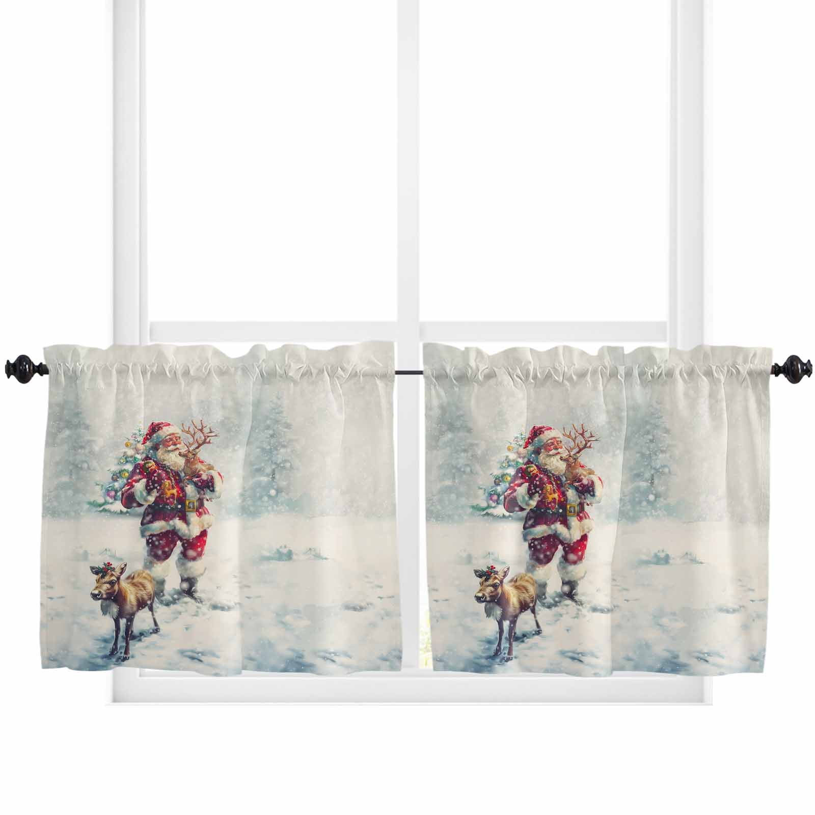 Christmas Kitchen Curtain 2 Panels Tiers Curtains 36 Inch Length, Xmas ...