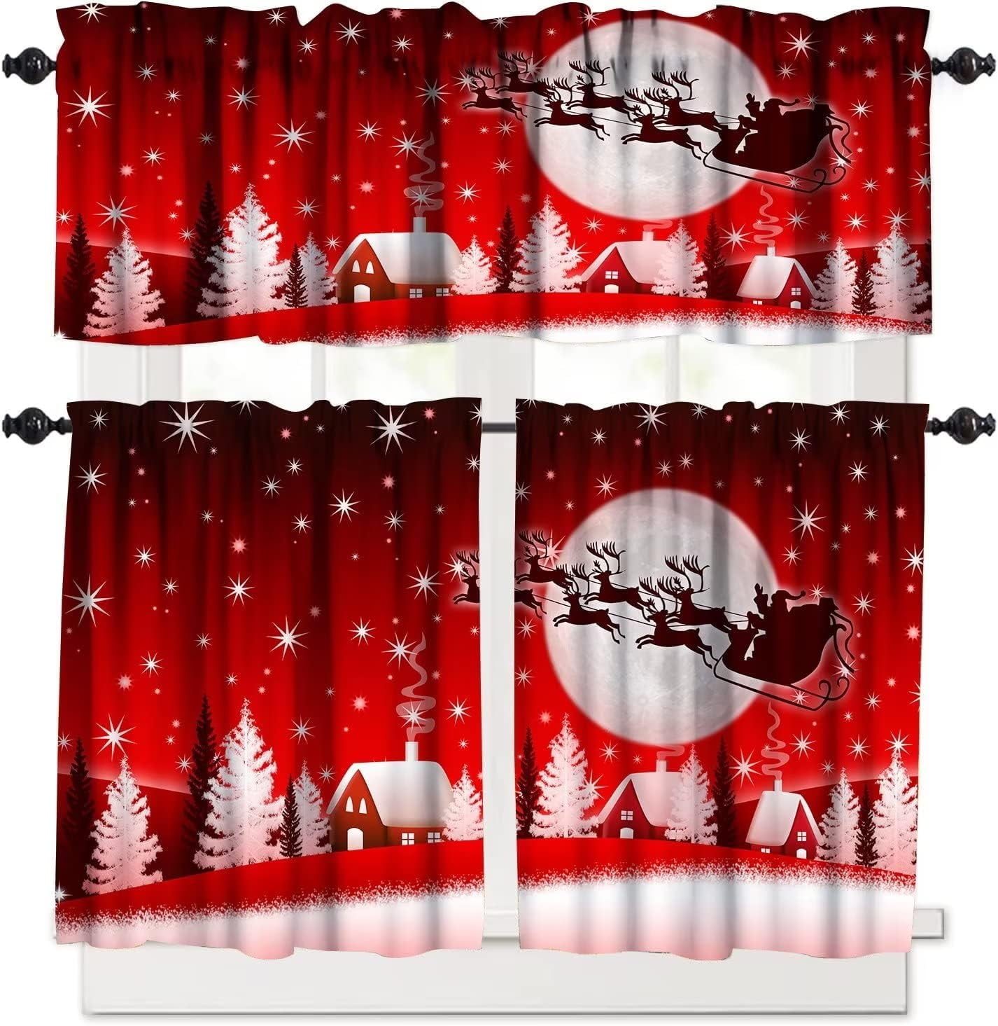 Christmas Kitchen Curtain Tiers and Valance Curtain Sets Snowman Xmas ...