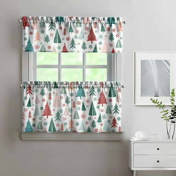 Christmas Kitchen Curtains 3 Piece Set Short Tier Christmas Tree ...