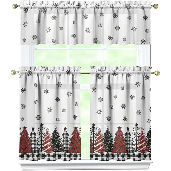 Christmas Kitchen Curtains 3 Piece Set Short Tier Christmas Tree ...