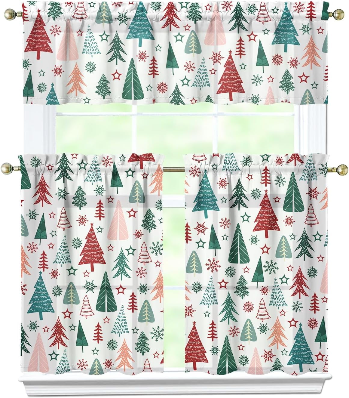 Christmas Kitchen Curtains 3 Piece Set Short Tier Christmas Tree ...