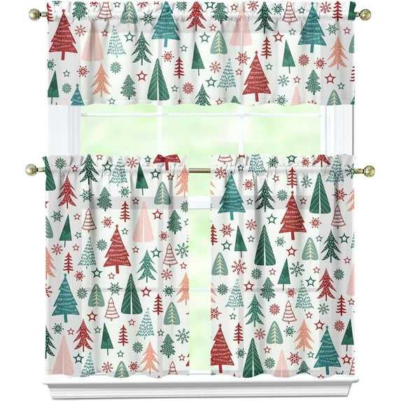 Christmas Kitchen Curtains 3 Piece Set Short Tier Christmas Tree ...