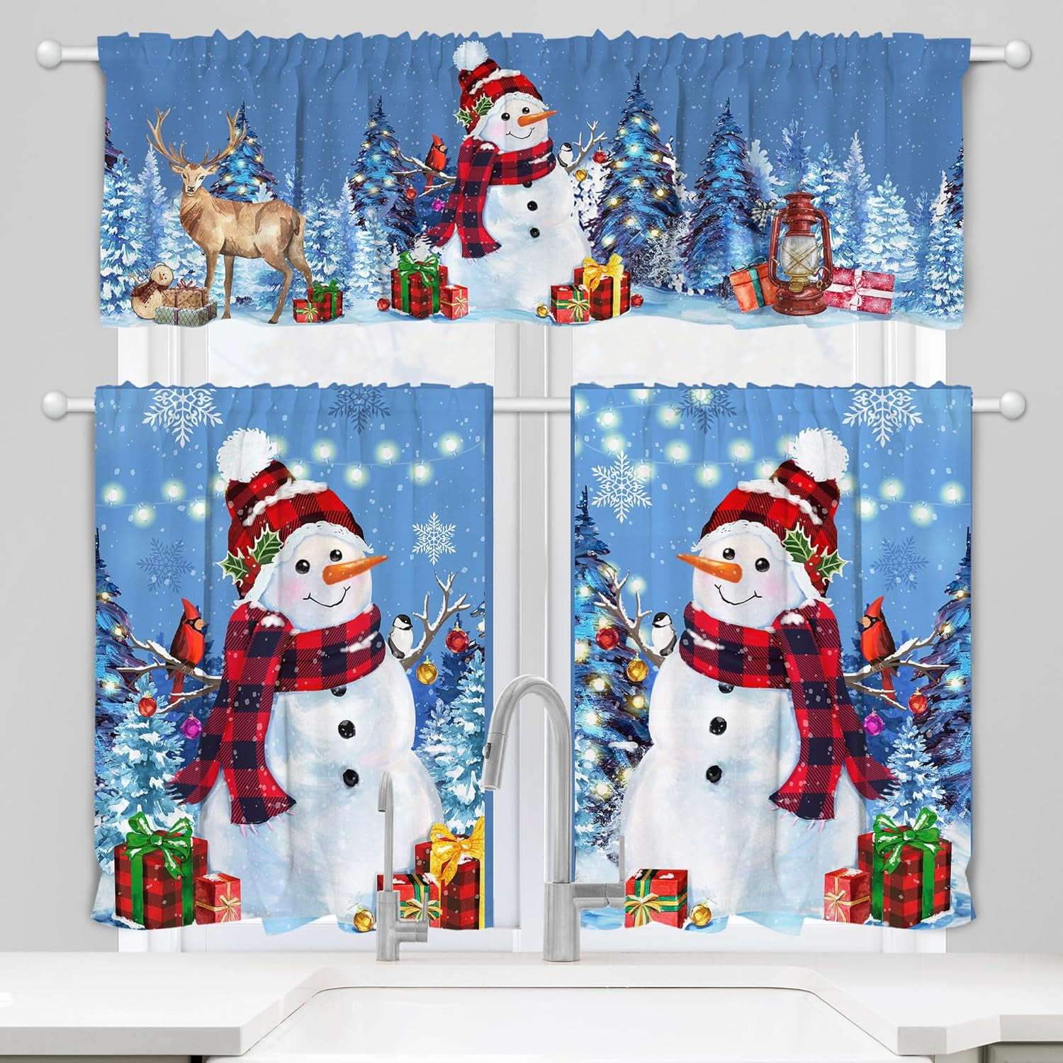 Christmas Kitchen Curtains, 3 Piece Set Snowman Kitchen Christmas ...