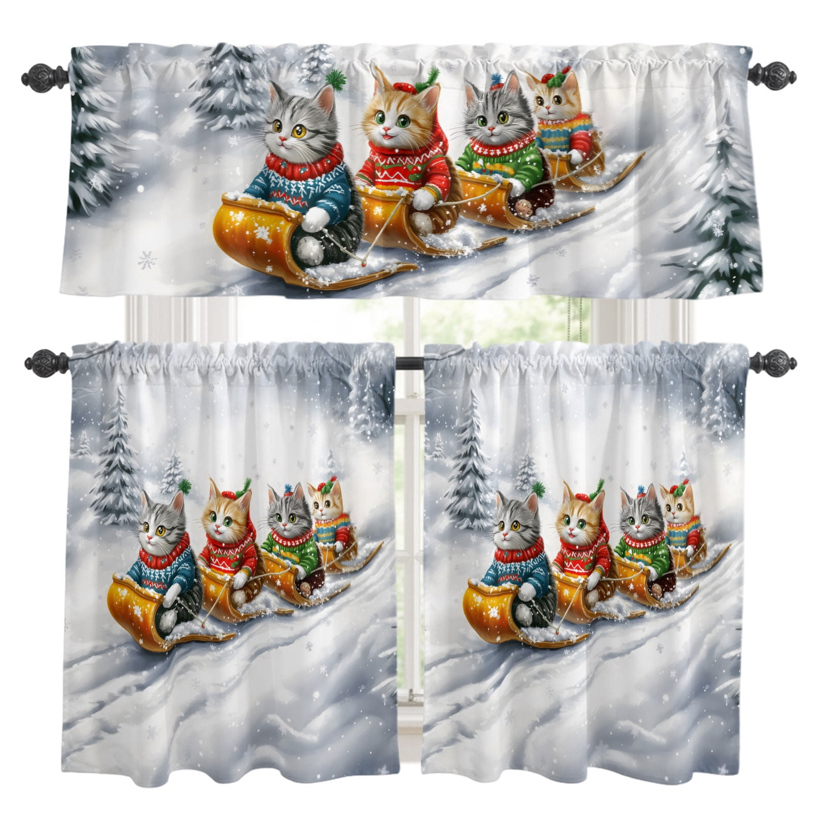 Christmas Kitchen Curtains, Kitchen Curtains and Valances Set of 3 ...