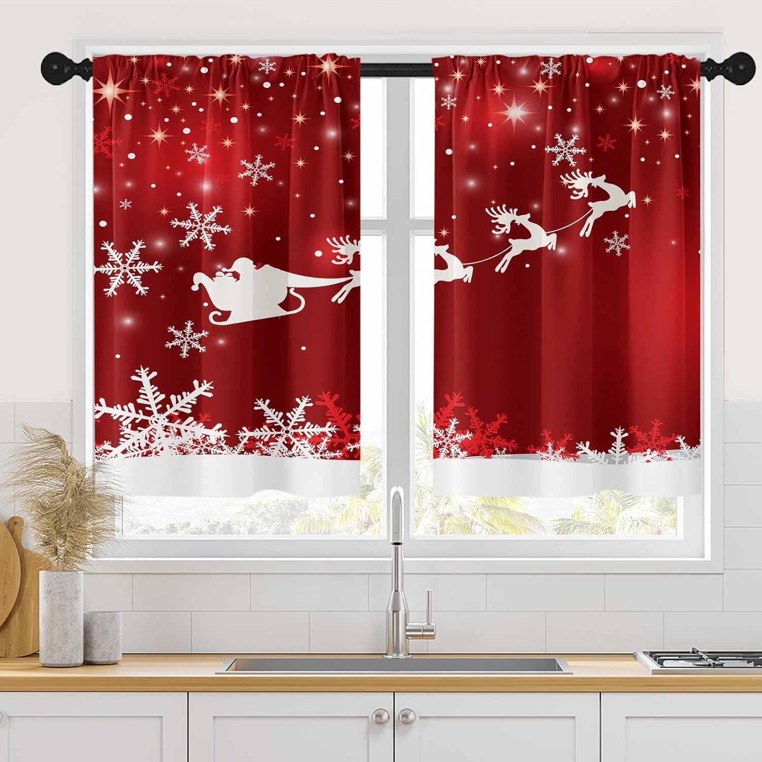 Christmas Kitchen Curtains Red Window Curtains Over Sink Set of 2 ...