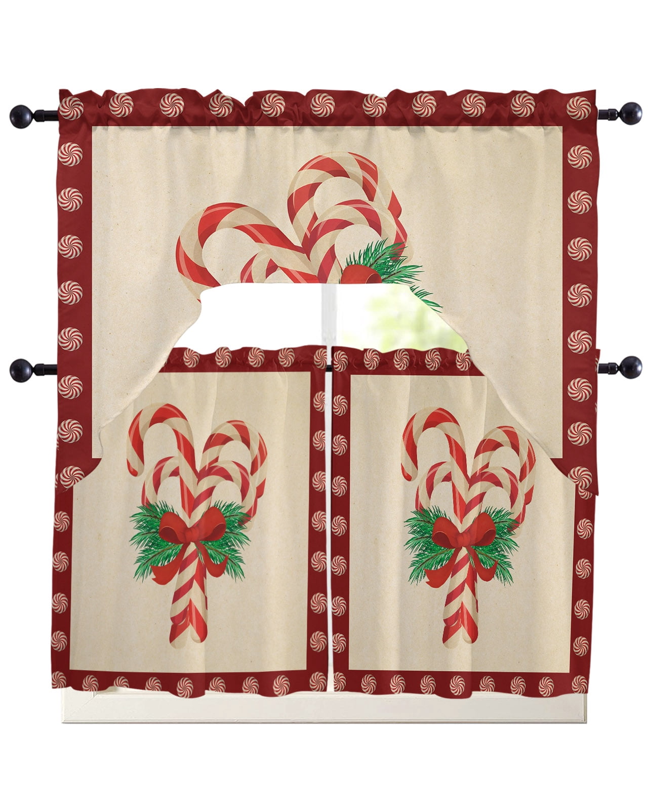 Christmas Kitchen Curtains Set for Windows 3 Piece Cafe Curtains 36 ...