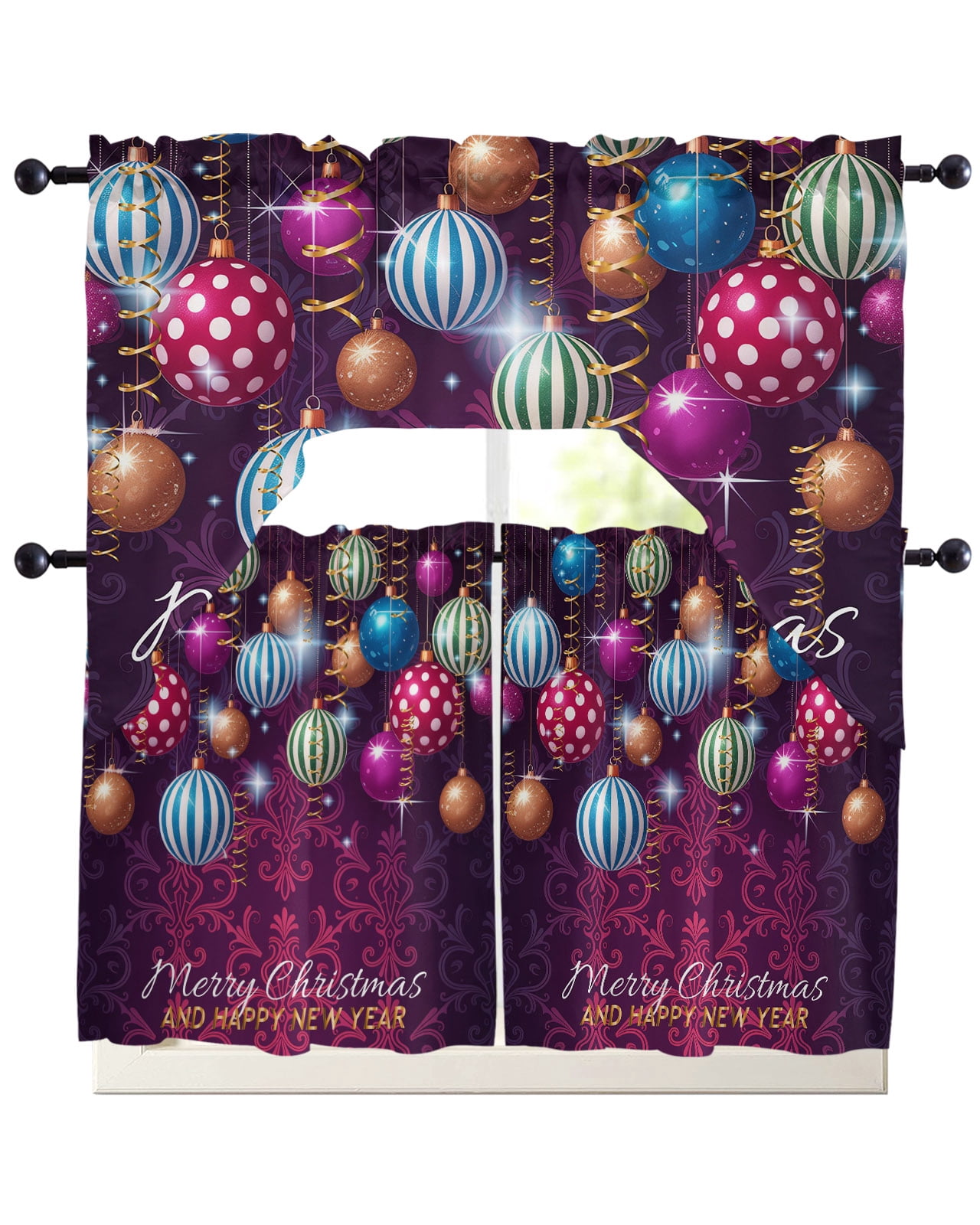 Christmas Kitchen Curtains Set for Windows 3 Piece Cafe Curtains 36 ...