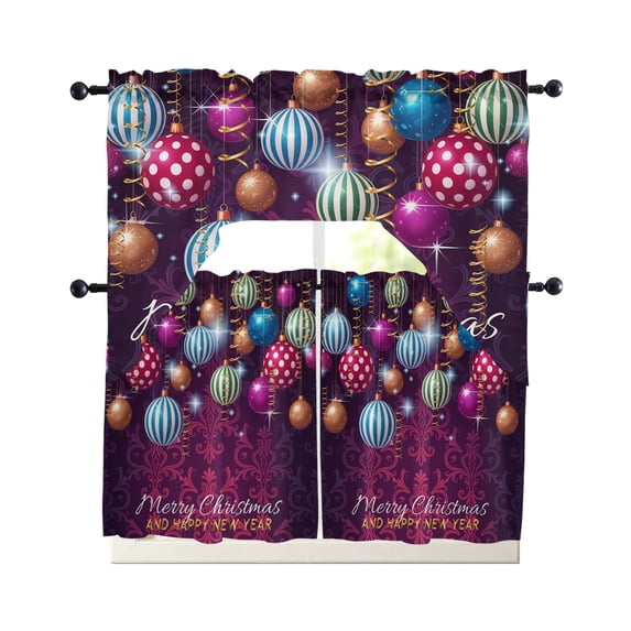 Christmas Kitchen Curtains Set for Windows 3 Piece Cafe Curtains 36 ...
