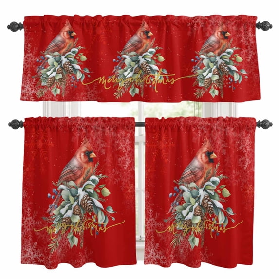 Christmas Kitchen Curtains Sets for Windows 24 Inch Length, Winter Red ...