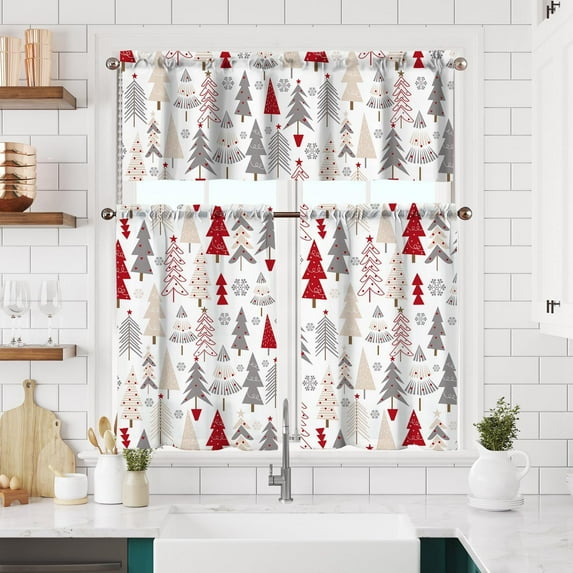 Christmas Kitchen Curtains Short and Valance Set Winter Xmas Tree ...