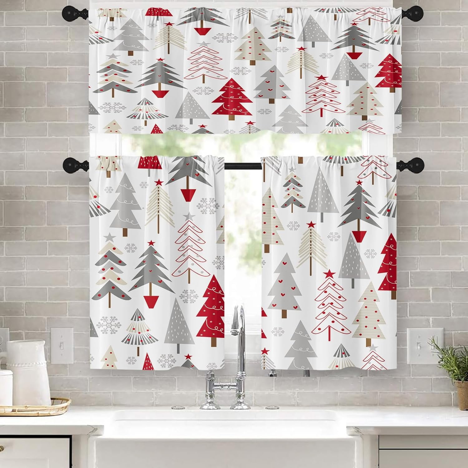 Christmas Kitchen Curtains Tree Window Curtains and Valances Set 36 ...