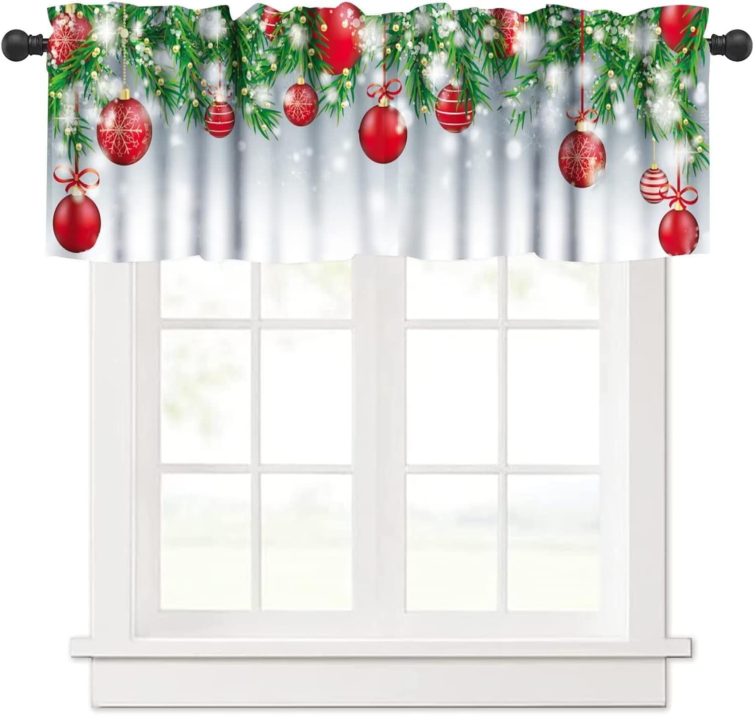 Christmas Kitchen Curtains Valance, Christmas Ribbon Bells Short ...
