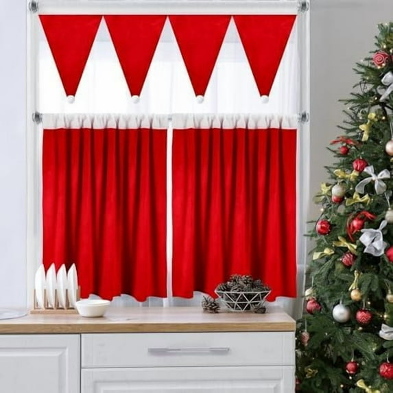 Christmas Kitchen Curtains Valances Set 3pcs Red Kitchen Window ...