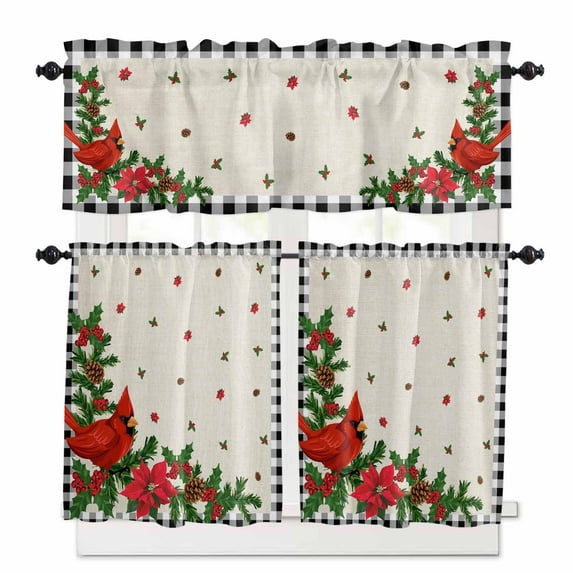 Christmas Kitchen Curtains and Valances Set, Cardinal Pine Leaf Berry ...