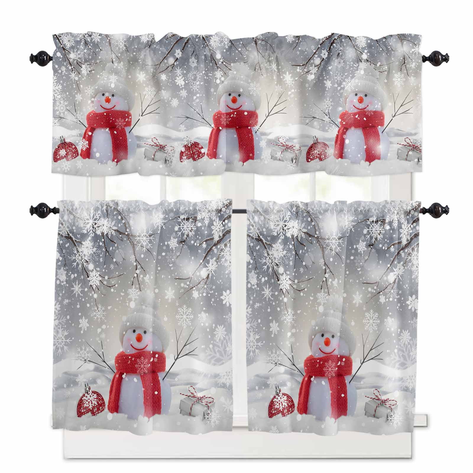 Christmas Kitchen Curtains and Valances Set, Cute Red Snowman Pine ...