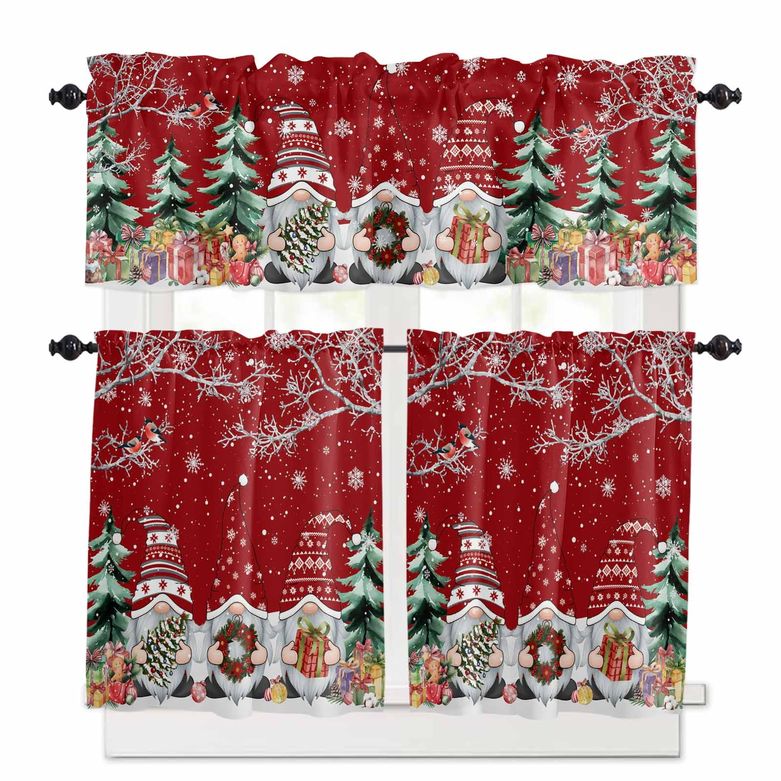Christmas Kitchen Curtains and Valances Set, Dwarfs Snowflake Xmas Tree ...