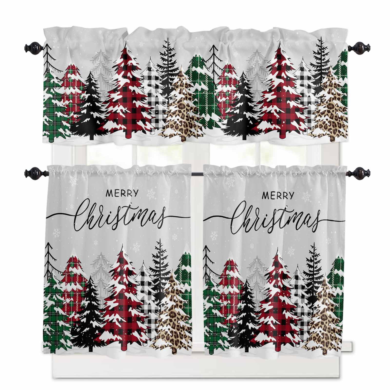 Christmas Kitchen Curtains and Valances Set, Red Green Plaid Leopard ...
