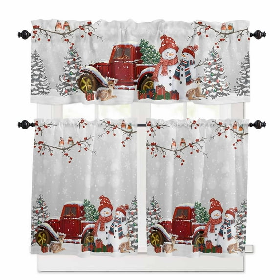 Christmas Kitchen Curtains and Valances Set, Red Snowman Truck Tree ...