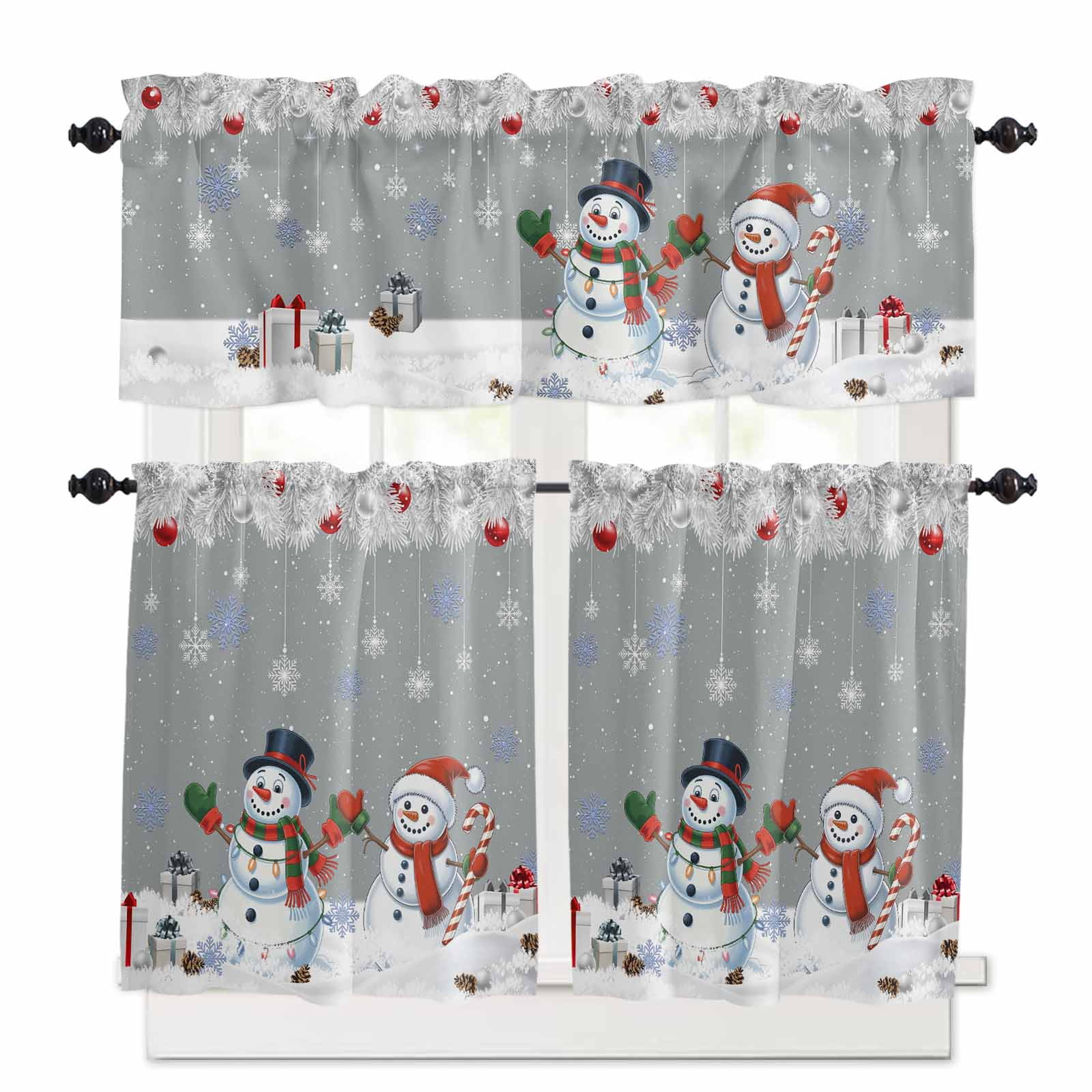 Christmas Kitchen Curtains and Valances Set, Red Snowman White Snow ...