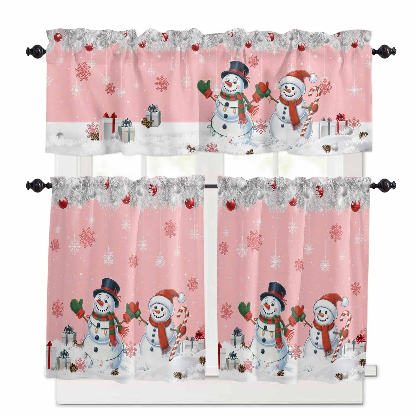 Christmas Kitchen Curtains and Valances Set, Red Snowman White Snow ...