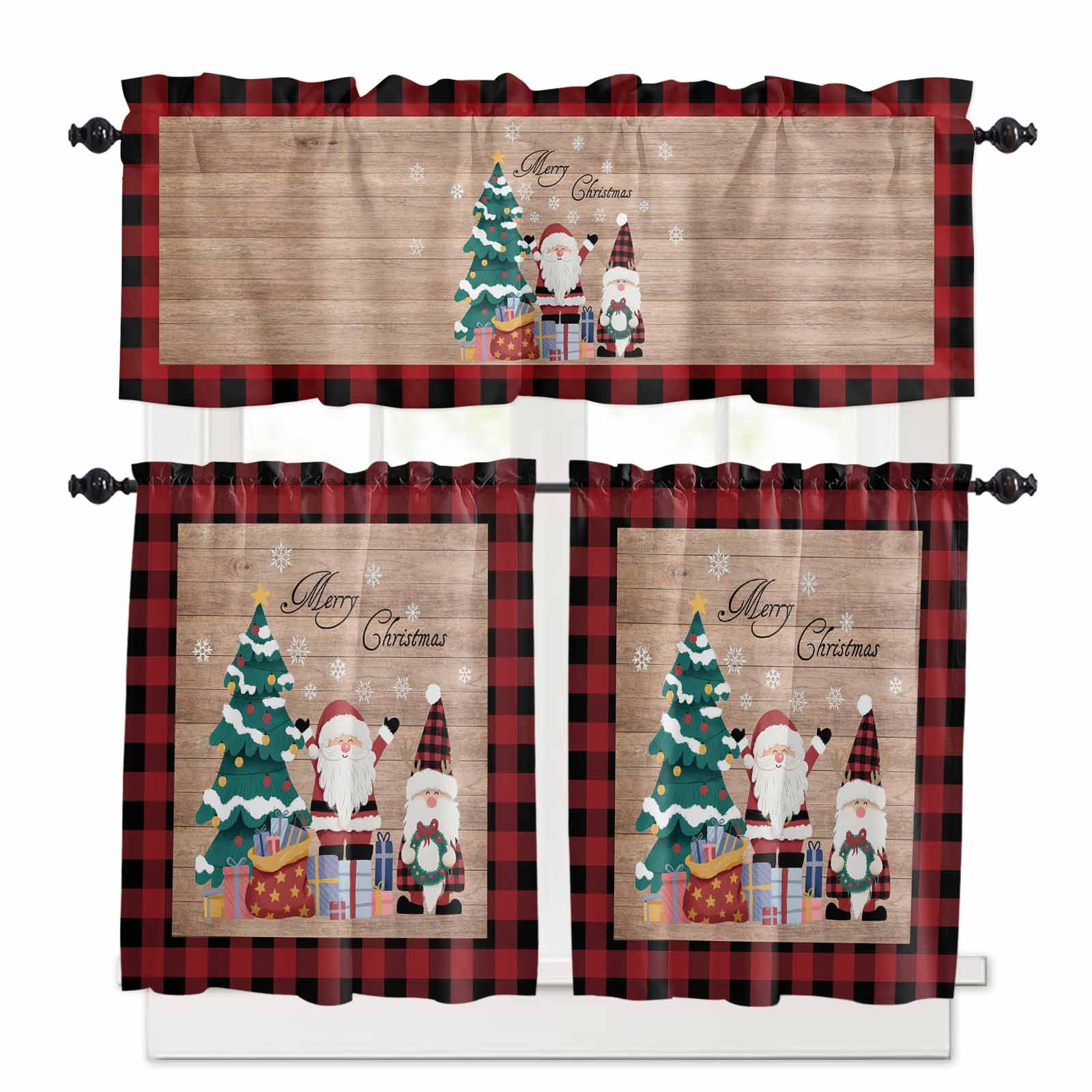 Christmas Kitchen Curtains and Valances Set, Retro Santa Claus Xmas ...