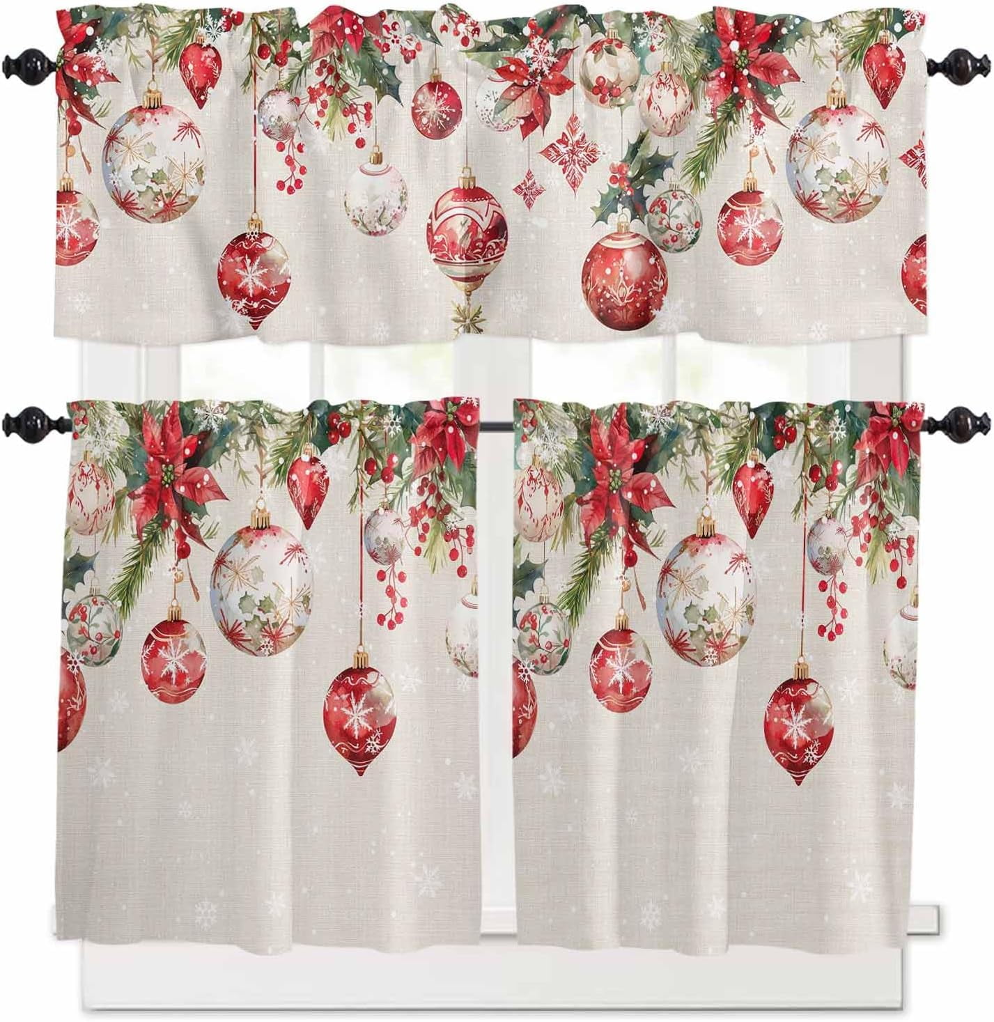 Christmas Kitchen Curtains and Valances Set, Rod Pocket Curtains Tier ...