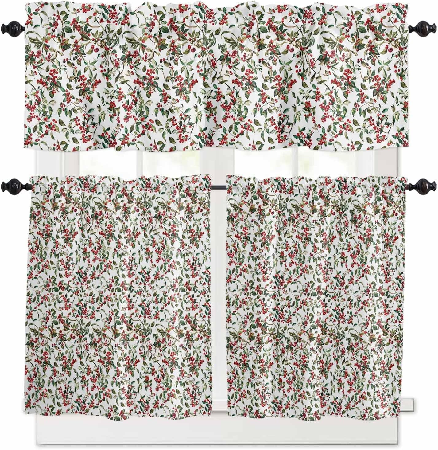 Christmas Kitchen Curtains and Valances Set, Rod Pocket Curtains Tier ...