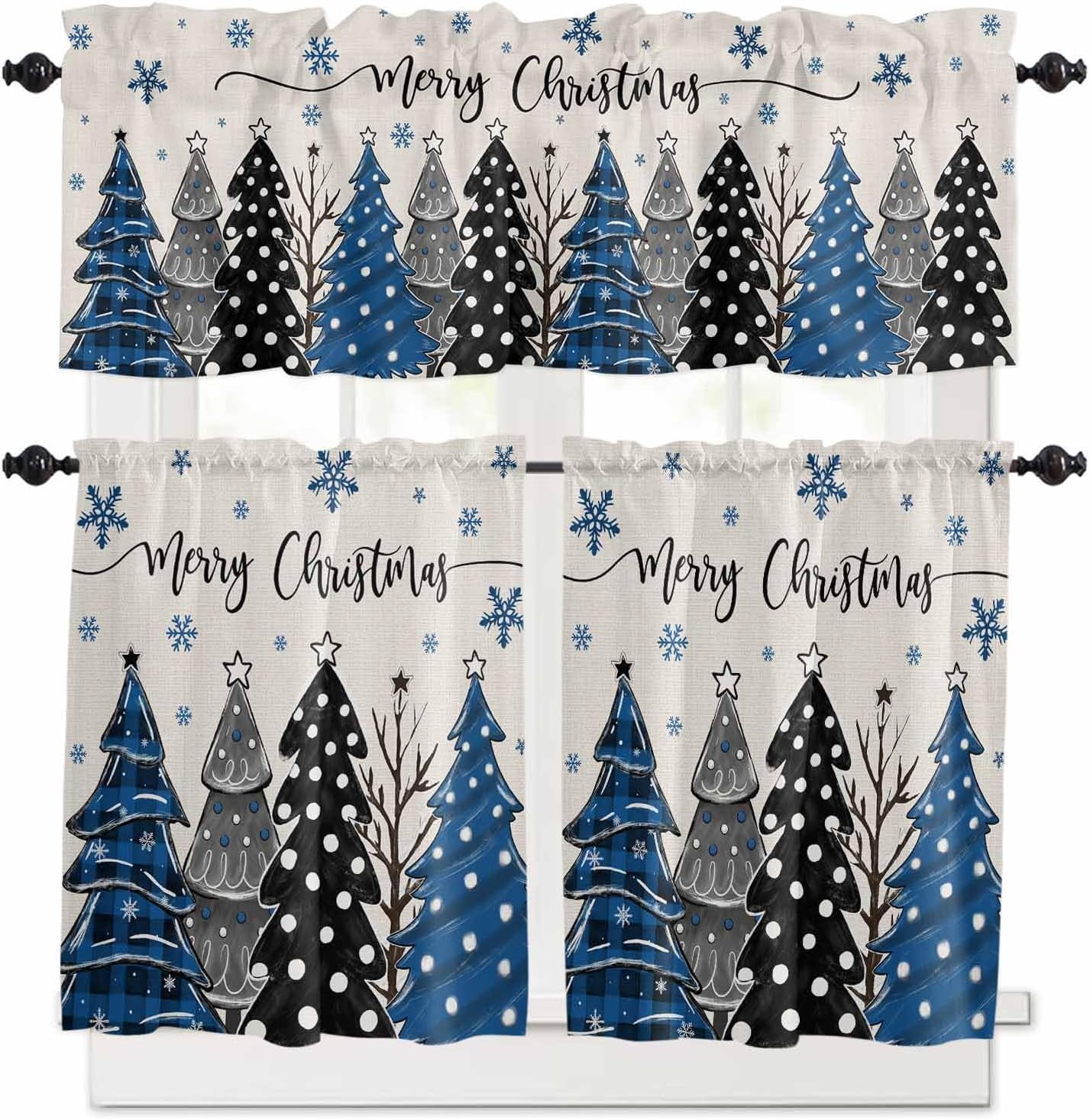 Christmas Kitchen Curtains and Valances Set, Rod Pocket Curtains Tier ...