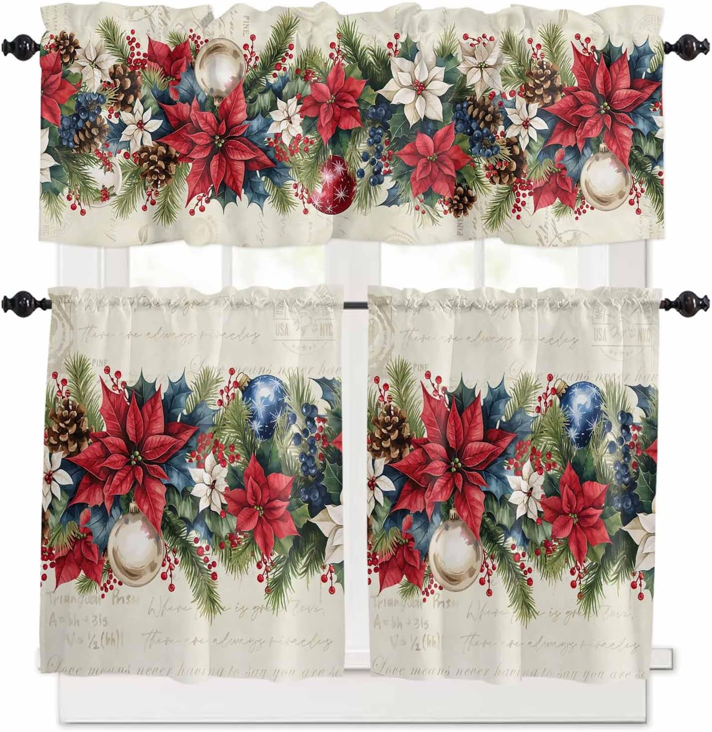 Christmas Kitchen Curtains and Valances Set, Rod Pocket Curtains Tier ...