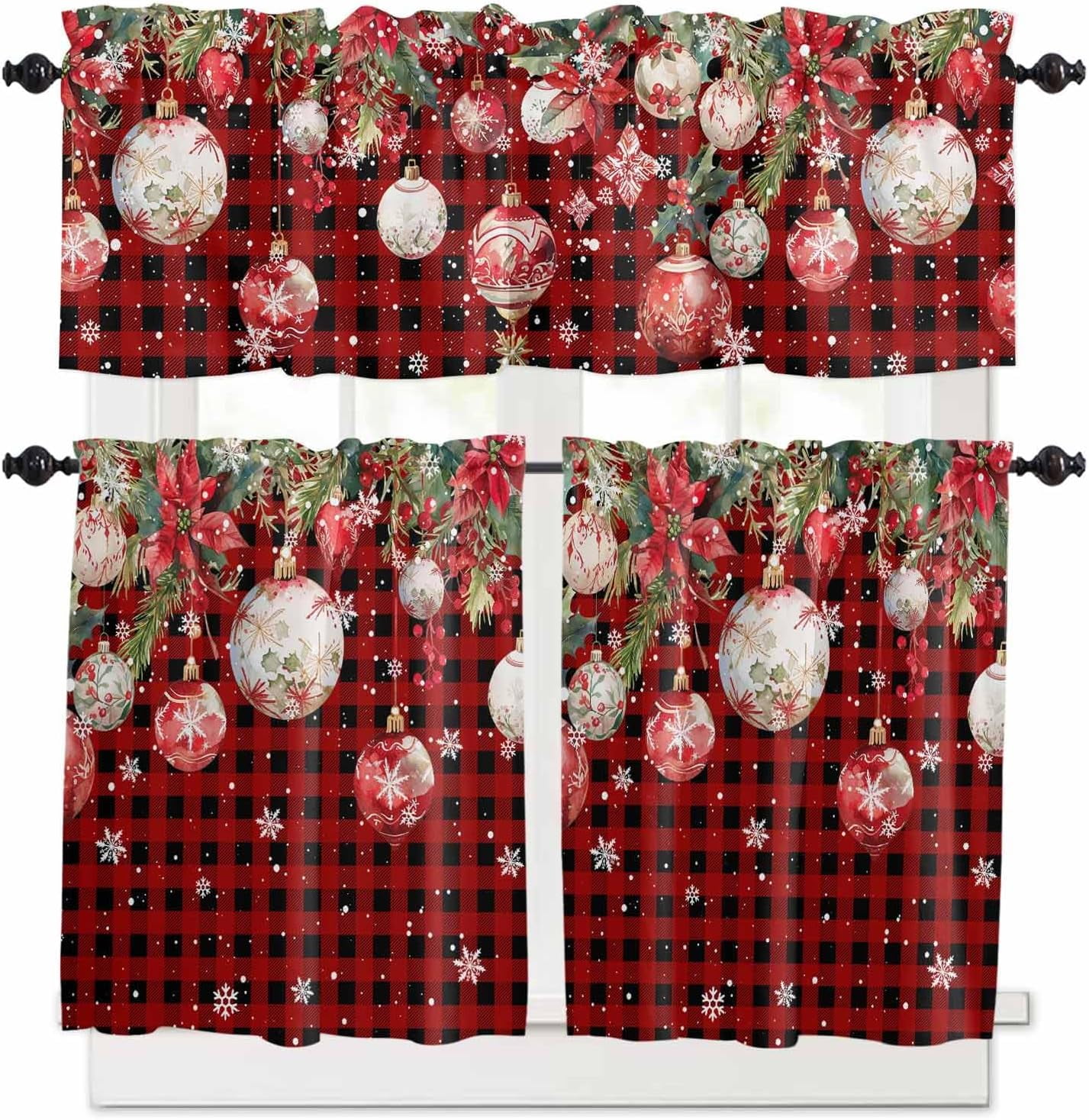 Christmas Kitchen Curtains and Valances Set, Rod Pocket Curtains Tier ...