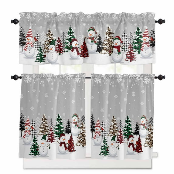 Christmas Kitchen Curtains and Valances Set, Snowman Checked Xmas Tree ...
