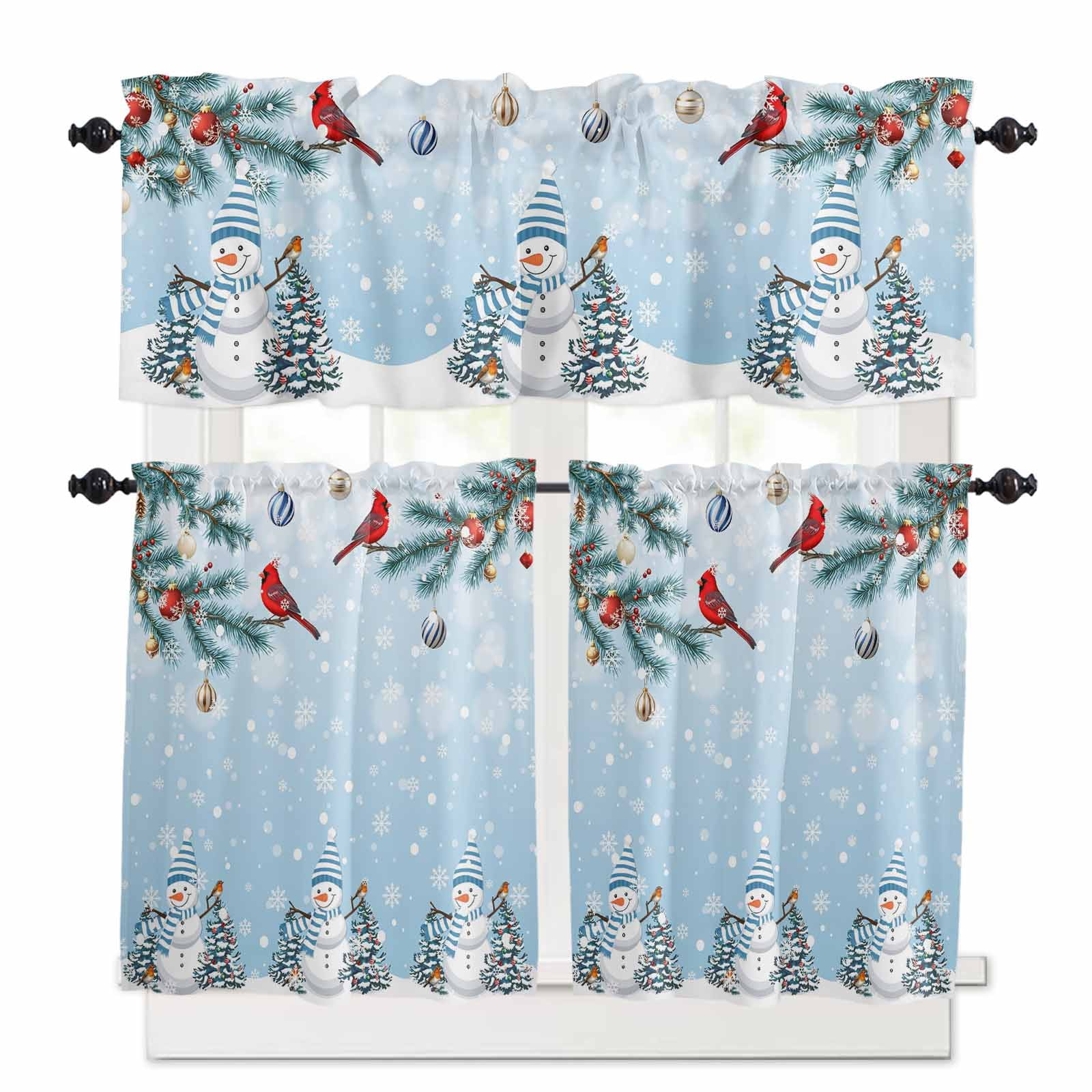 Christmas Kitchen Curtains and Valances Set, Tree Snowman Winter ...