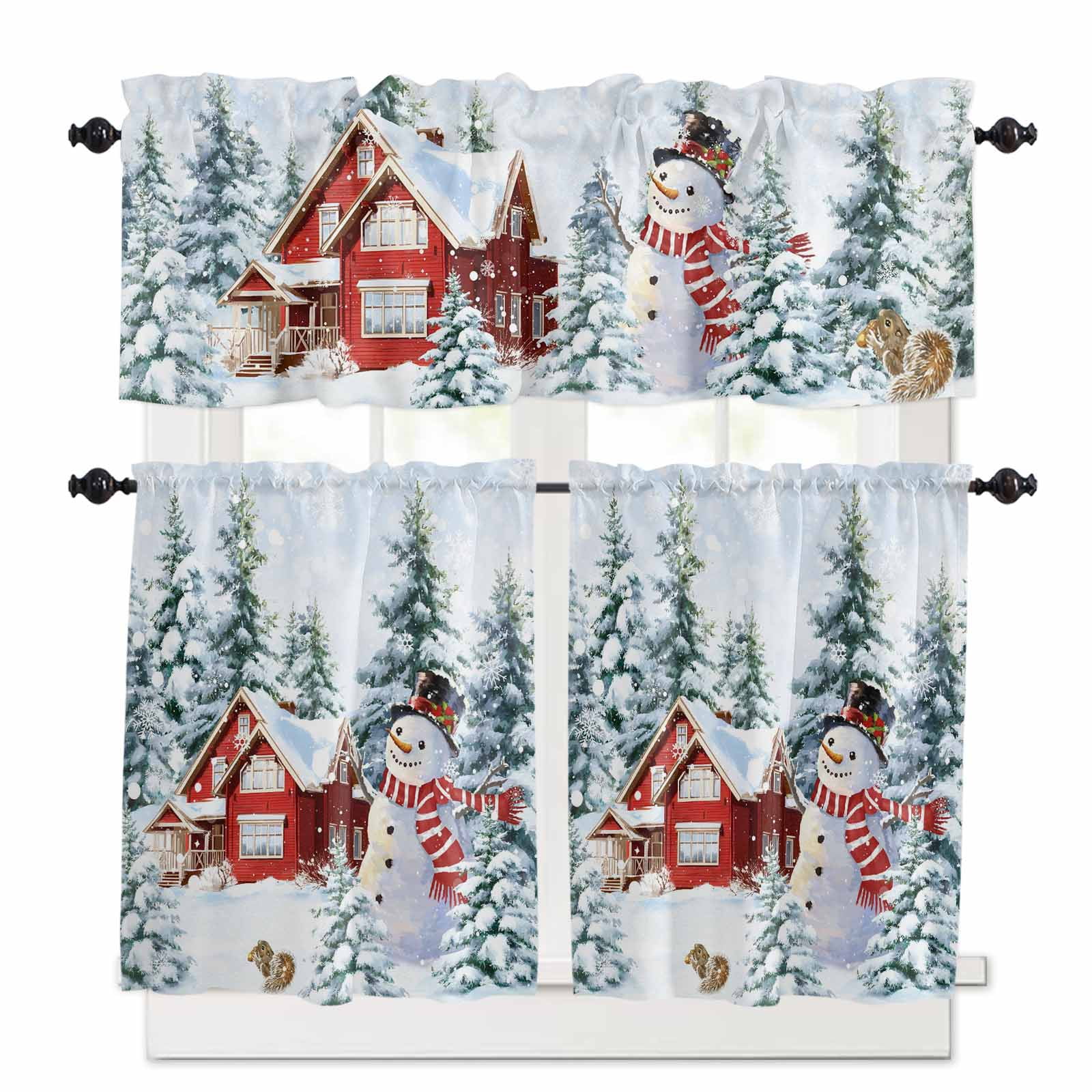 Christmas Kitchen Curtains and Valances Set, Winter Snowman Christmas ...