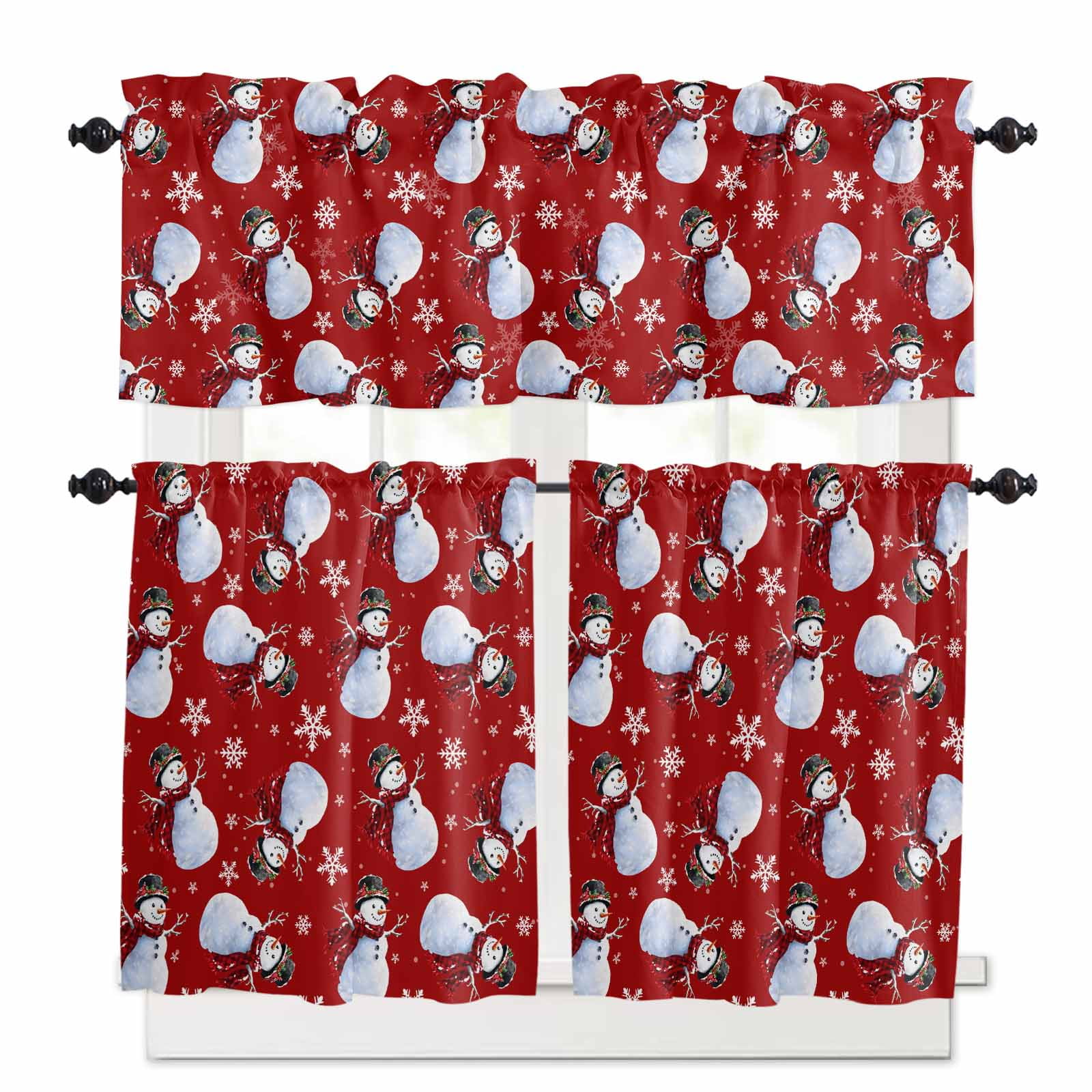 Christmas Kitchen Curtains and Valances Set, Winter Snowman Xmas ...