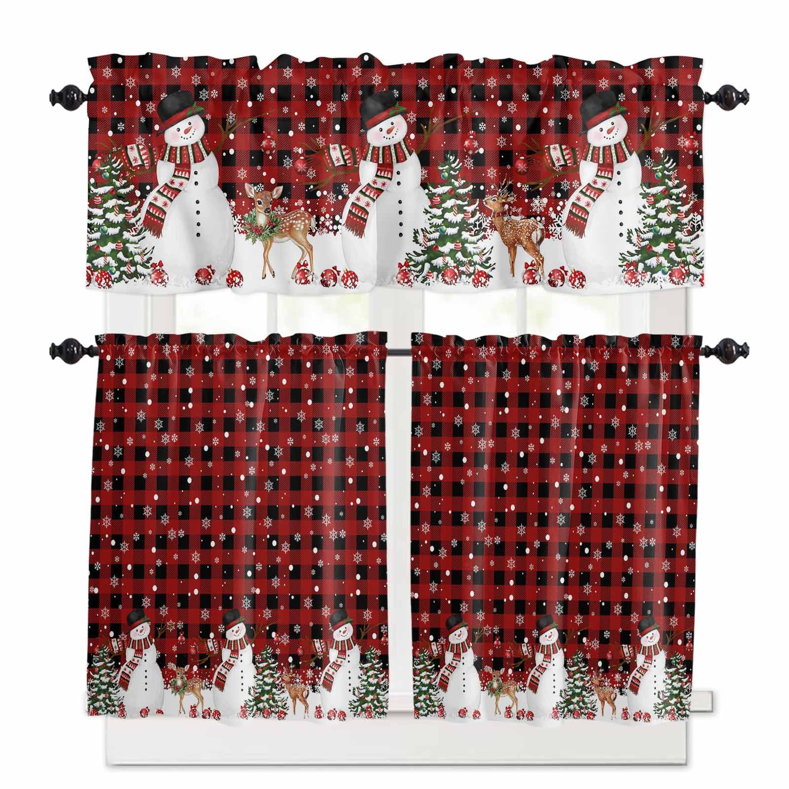Christmas Kitchen Curtains and Valances Set, Winter Snowman Xmas Tree ...