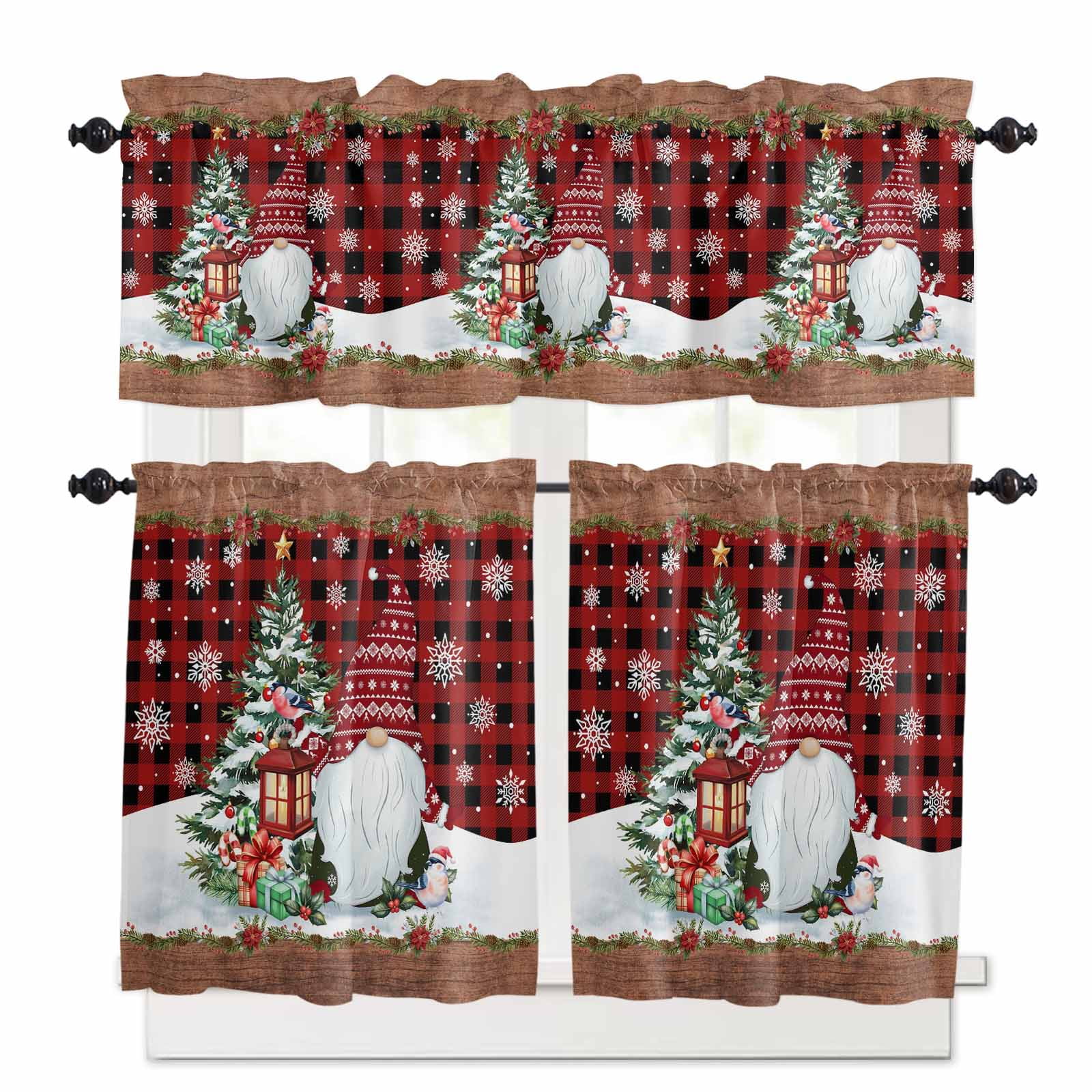 Christmas Kitchen Curtains and Valances Set, Xmas Dwarfs Pine Tree ...