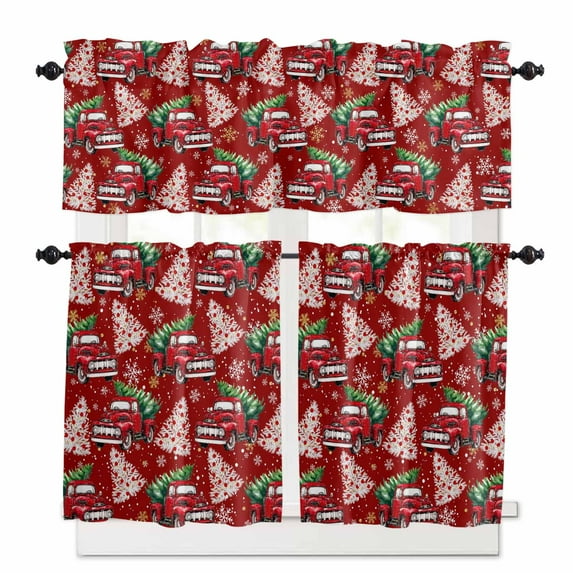 Christmas Kitchen Curtains Valances and Tiers Set of 3 Christmas Truck ...
