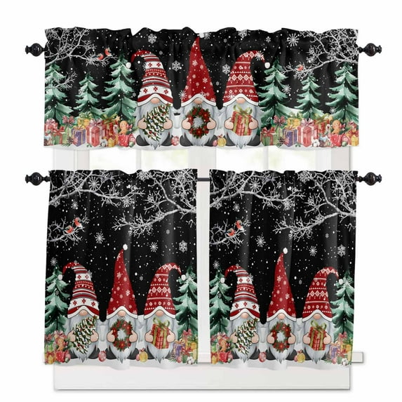 Christmas Kitchen Curtains Valances and Tiers Set of 3 Dwarfs Snowflake ...